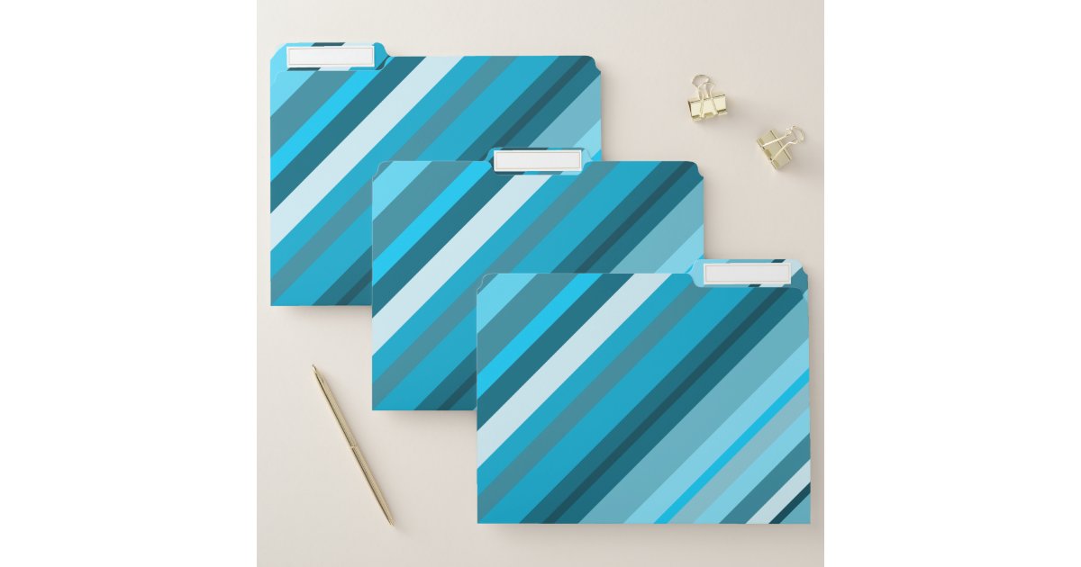 Ocean-Inspired Blue/Teal/Aqua Stripes File Folders | Zazzle