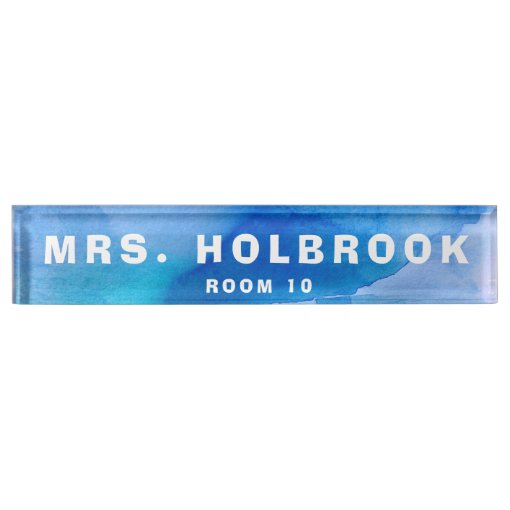 Ocean Inspired Blue Watercolor Teacher's Desk Desk Name Plate | Zazzle