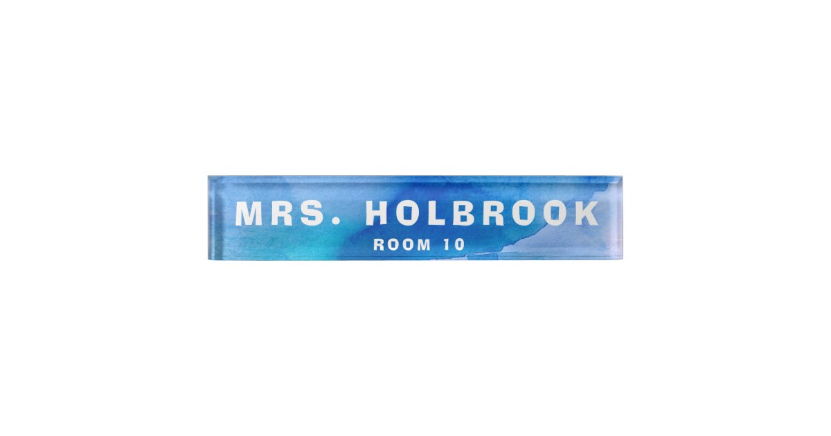 Ocean Inspired Blue Watercolor Teacher's Desk Desk Name Plate | Zazzle