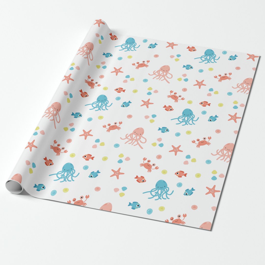 Ocean Life - Squids & Starfish Pattern Wrapping Paper | Zazzle