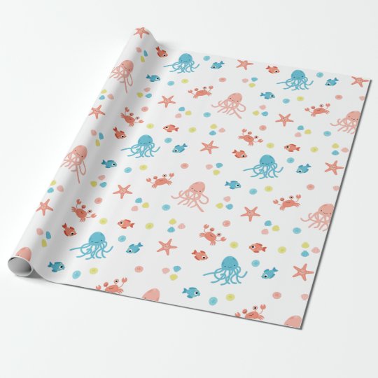 Ocean Life - Squids & Starfish Pattern Wrapping Paper | Zazzle.com