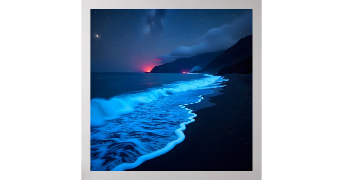 "Ocean of Light: Bioluminescent Dreams" Poster | Zazzle