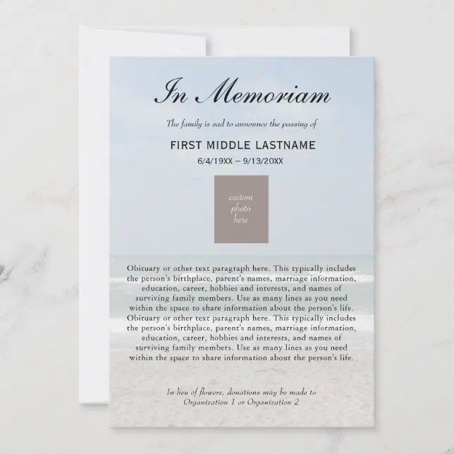 Ocean Photo Obituary Death Announcement | Zazzle