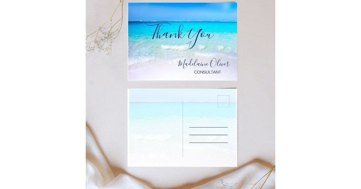 Ocean Scene Summer Beach Blue Thank You Postcard | Zazzle