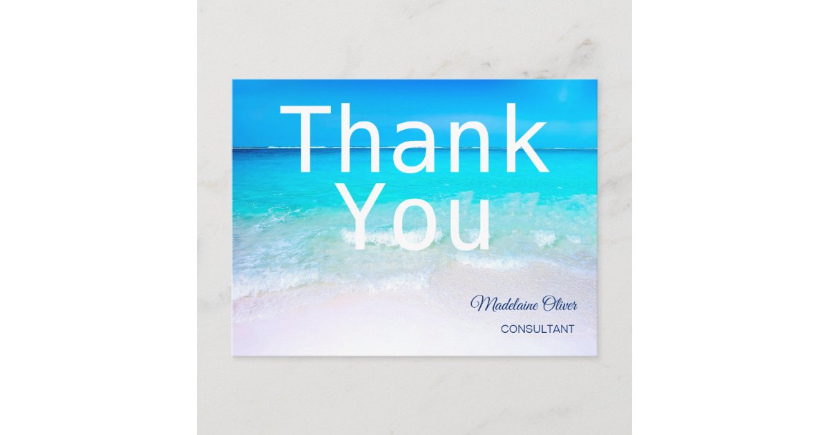 Ocean Scene Summer Beach White Blue Thank You Postcard | Zazzle