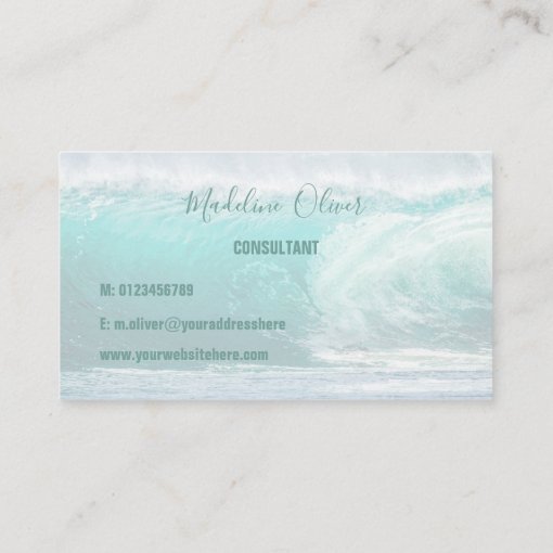 Ocean Sea Blue Waves Beach Aqua Modern White Business Card | Zazzle