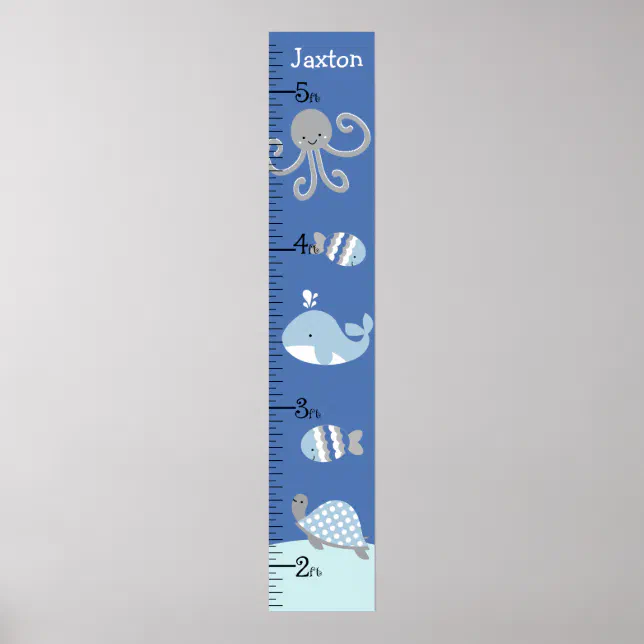 Ocean Sea Life Blue Gray Growth Chart Keep at 8x44 | Zazzle