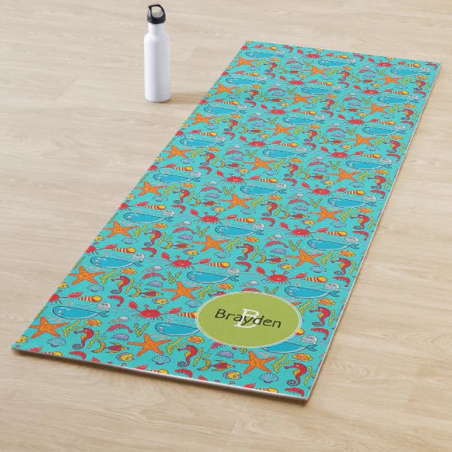Ocean Sea Life Cute Fish Pattern Personalized Kids Yoga Mat | Zazzle