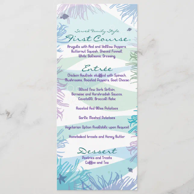 Ocean Sea Life Menu Dinner Card | Zazzle