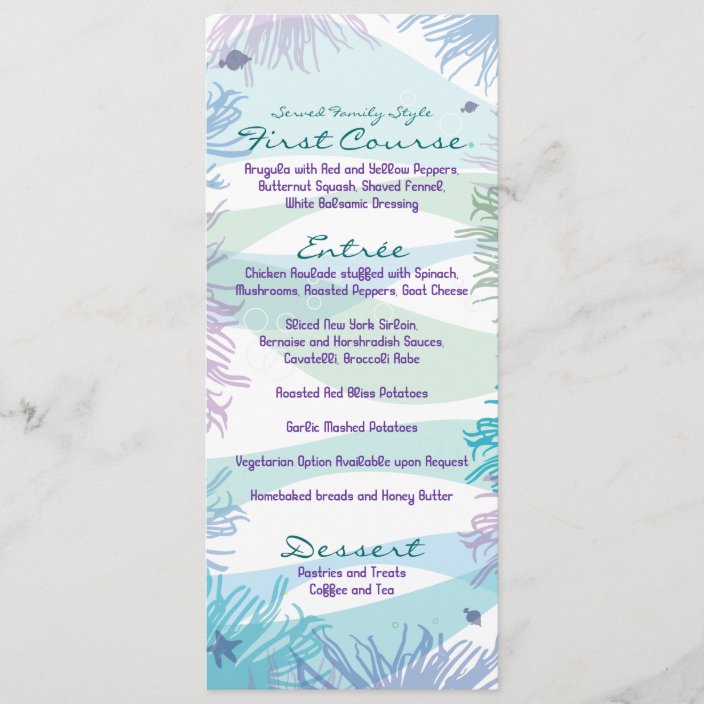 Ocean Sea Life Menu Dinner Card | Zazzle.com