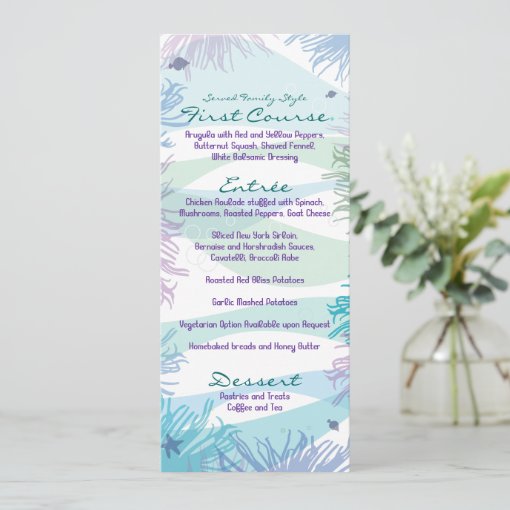 Ocean Sea Life Menu Dinner Card | Zazzle