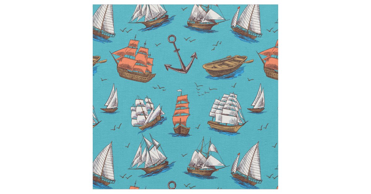 Ocean Sea Nautical Pattern Fabric | Zazzle