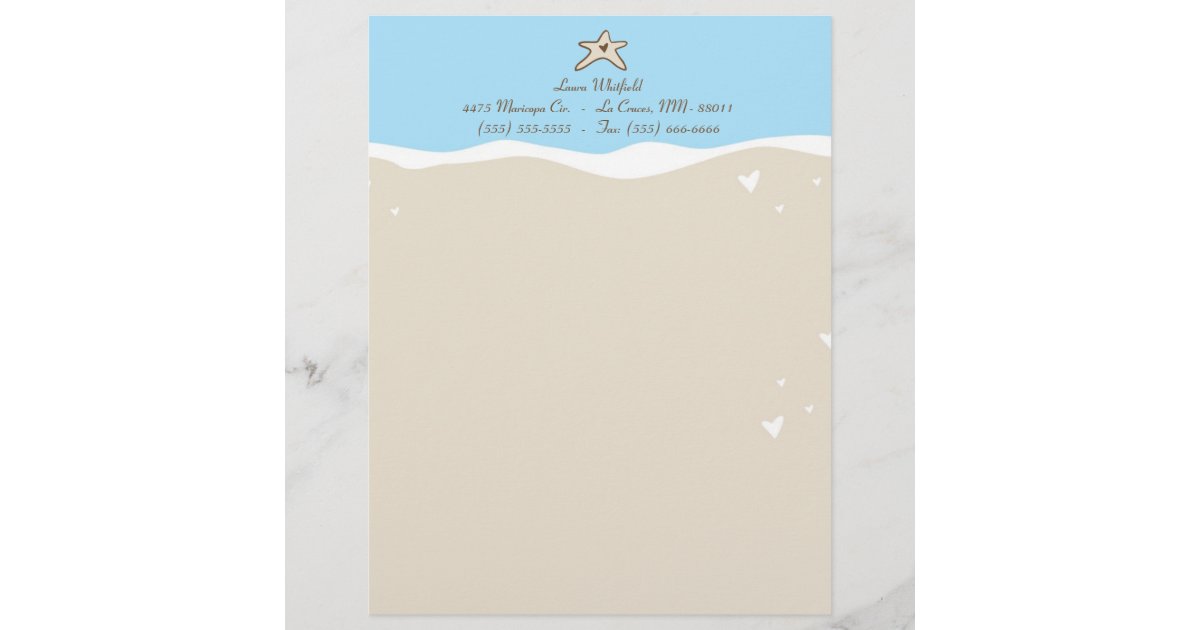 Ocean Sea Shell Water Sand Letterhead Stationery | Zazzle