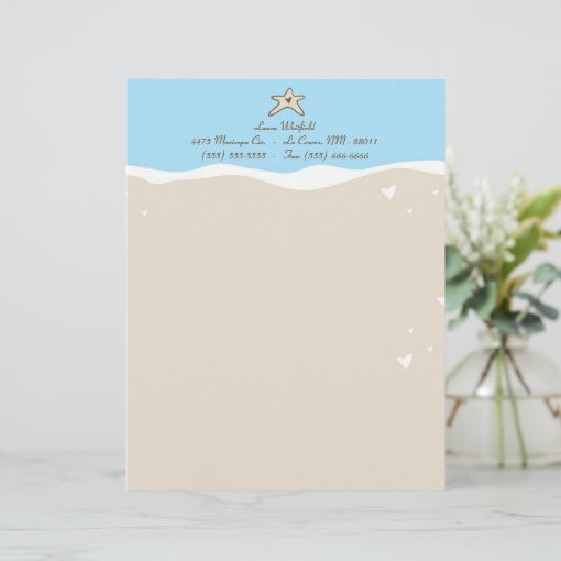 Ocean Sea Shell Water Sand Letterhead Stationery | Zazzle