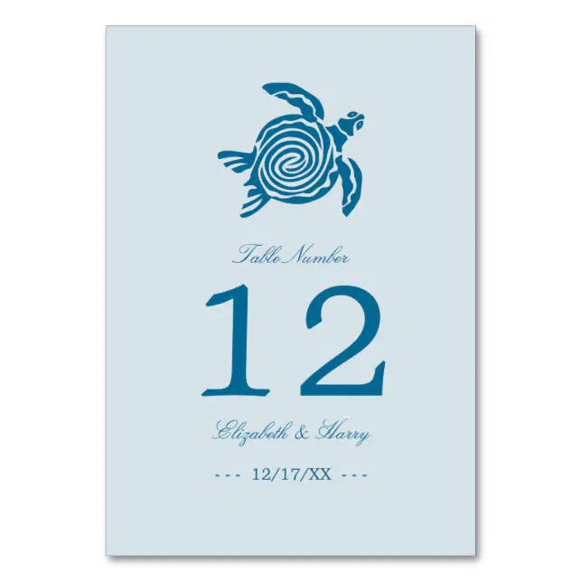 Ocean Sea Turtle, Sea Blue Beach Wedding Table Number | Zazzle