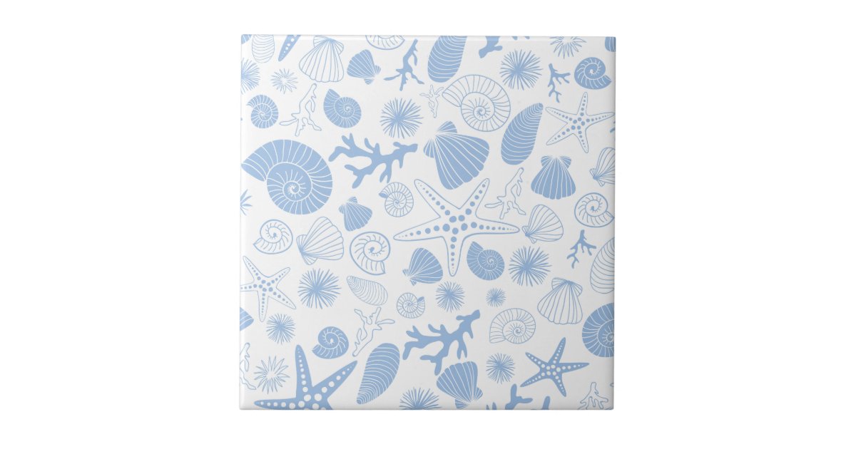 Ocean Seashell Light Blue Nautical Seashore Beach Ceramic Tile | Zazzle