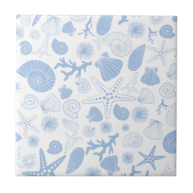 Ocean Seashell Light Blue Nautical Seashore Beach Ceramic Tile | Zazzle