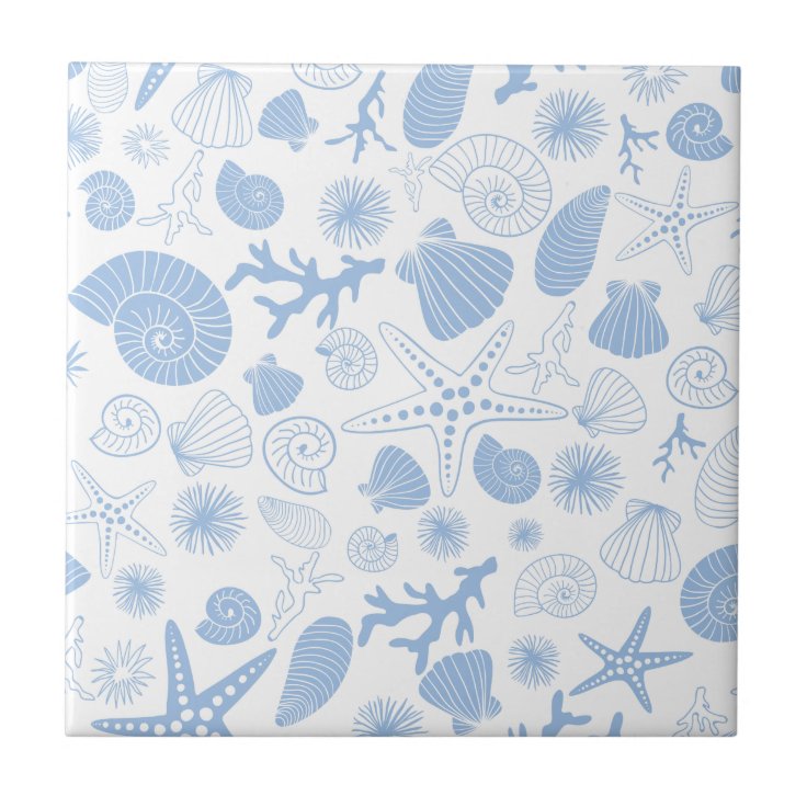 Ocean Seashell Light Blue Nautical Seashore Beach Ceramic Tile | Zazzle