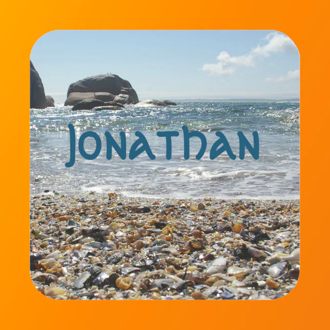 Ocean Shells Photo Blue Name Text Square Sticker | Zazzle
