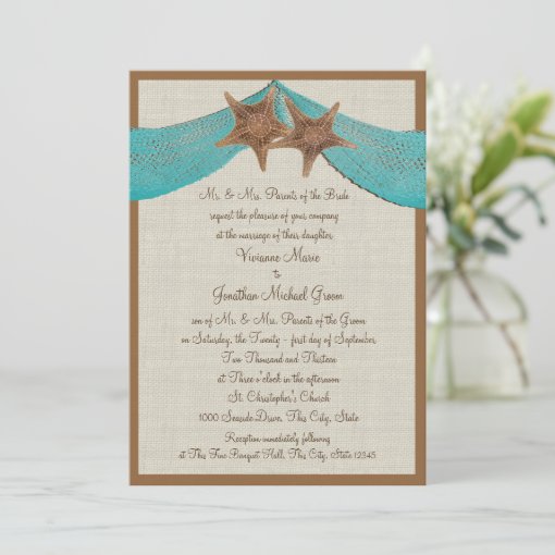 Ocean Starfish and Net Wedding Invitation | Zazzle