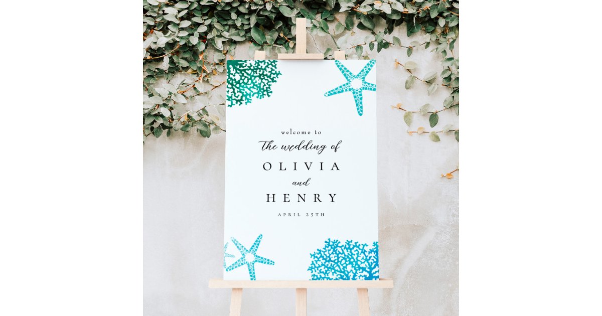 Ocean Starfish Turquoise Beach Wedding Sign | Zazzle