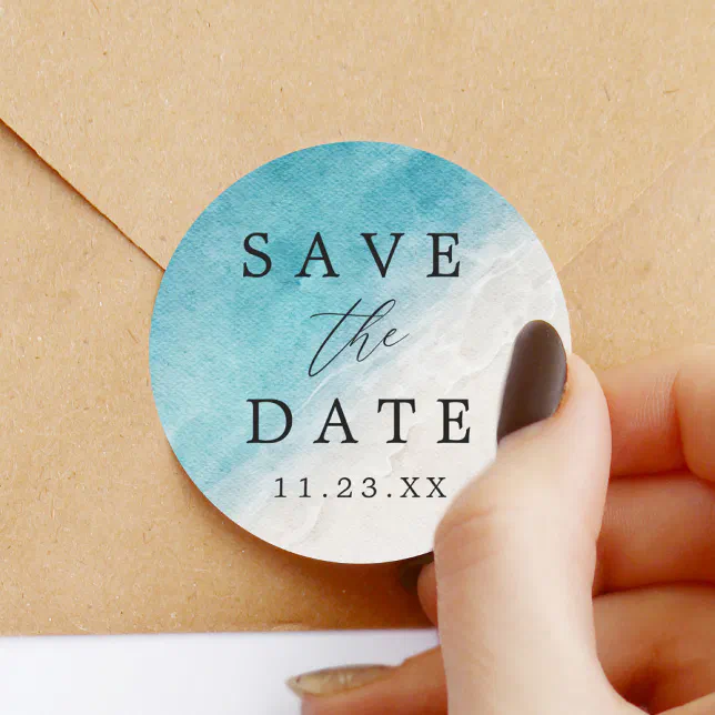 Ocean Summer Beach Save The Date Classic Round Sticker | Zazzle