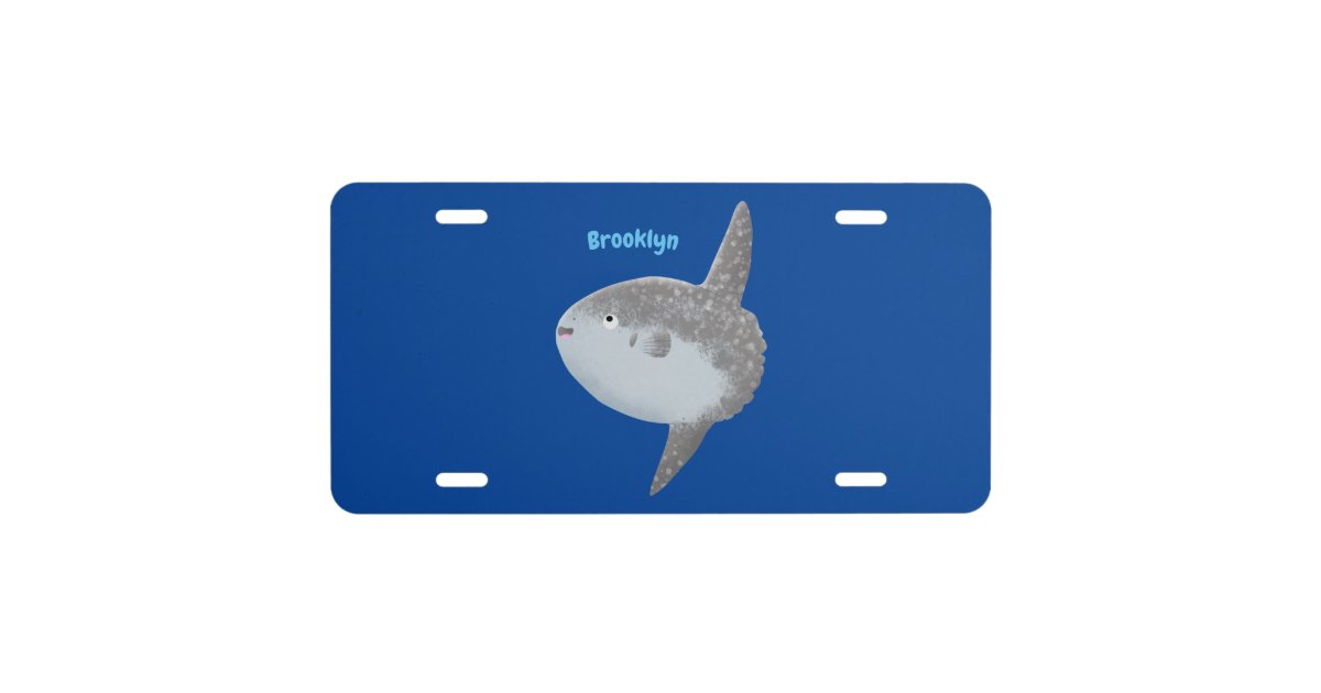 Ocean sunfish mola mola cute cartoon license plate | Zazzle