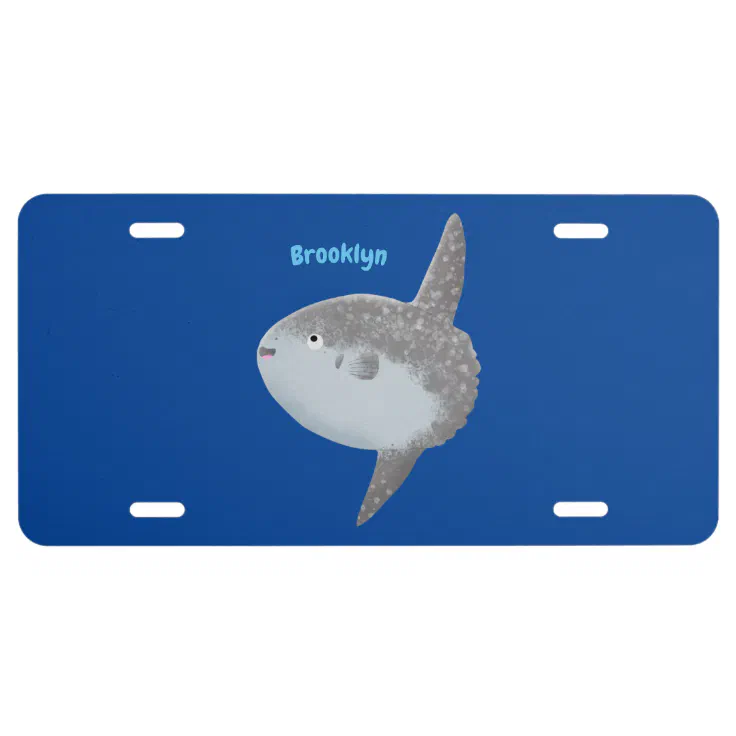 Ocean sunfish mola mola cute cartoon license plate | Zazzle