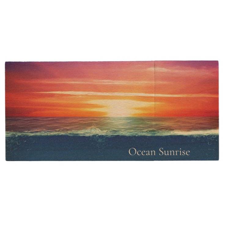 Ocean sunrise and calligraphy wood flash drive | Zazzle