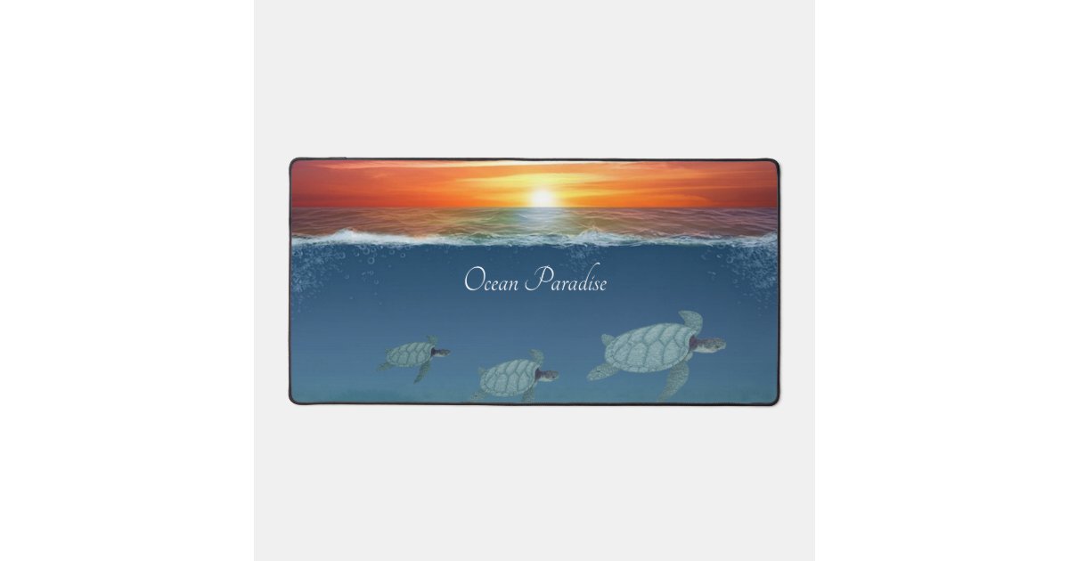 Ocean sunrise and swimming sea turtles desk mat | Zazzle