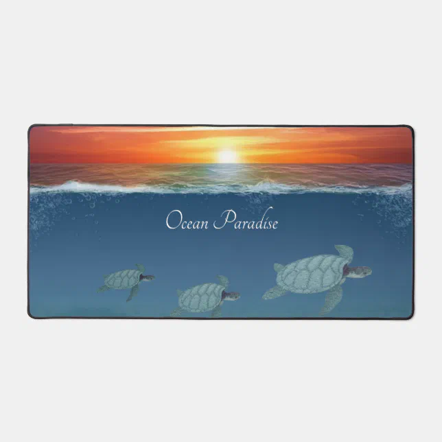 Ocean sunrise and swimming sea turtles desk mat | Zazzle