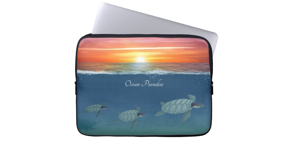 Ocean sunrise and swimming sea turtles laptop sleeve | Zazzle