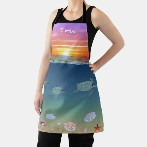 Ocean sunrise, sea turtles & pearls apron | Zazzle