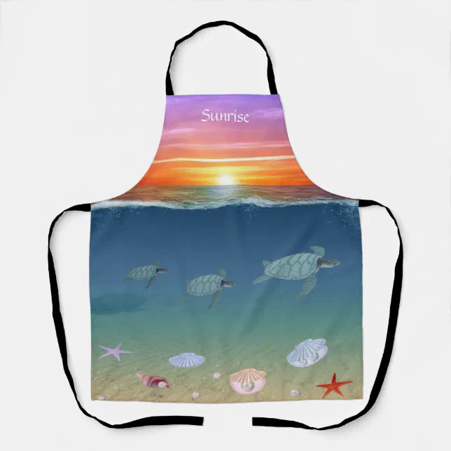 Ocean sunrise, sea turtles & pearls apron | Zazzle