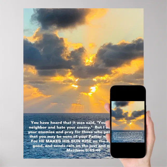 Ocean Sunrise, with Scripture Verse Matthew 5:43 Poster | Zazzle