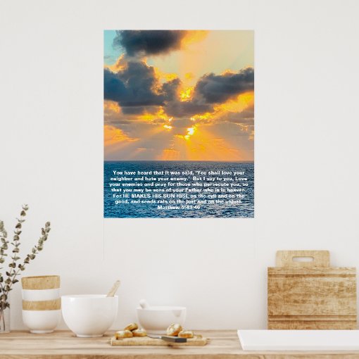 Ocean Sunrise, with Scripture Verse Matthew 5:43 Poster | Zazzle