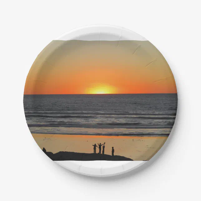 Ocean Sunset At The Beach Art Photo Paper Plate | Zazzle