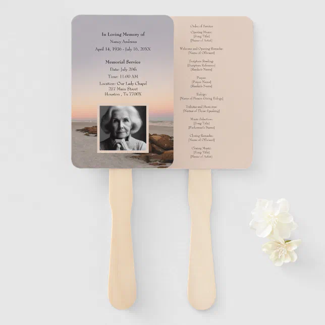 Ocean Sunset Funeral Memorial Program Hand Fan | Zazzle