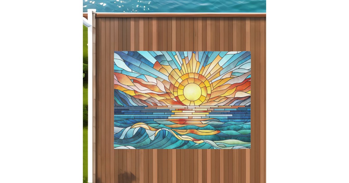 Ocean Sunset mosaic art Outdoor Rug | Zazzle