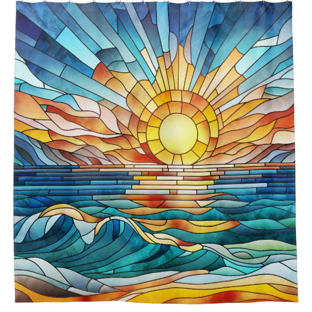 Ocean Sunset mosaic art Shower Curtain | Zazzle