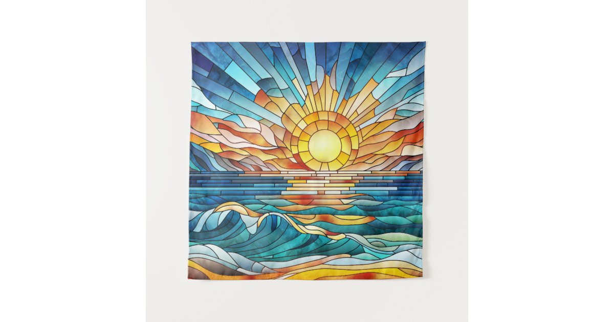 Ocean Sunset mosaic art Tapestry | Zazzle