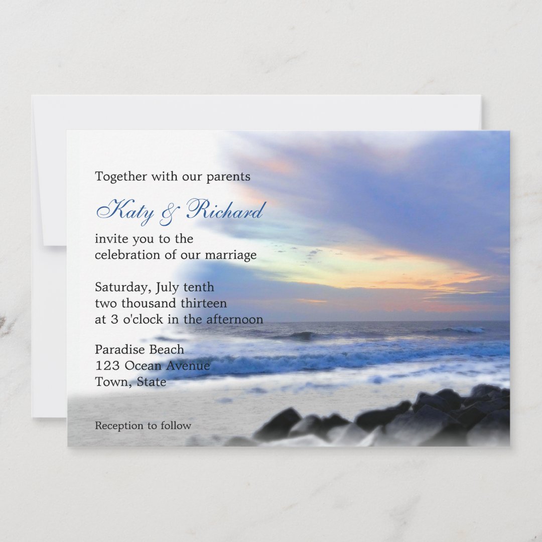Ocean Sunset on the Beach Wedding Invitations | Zazzle