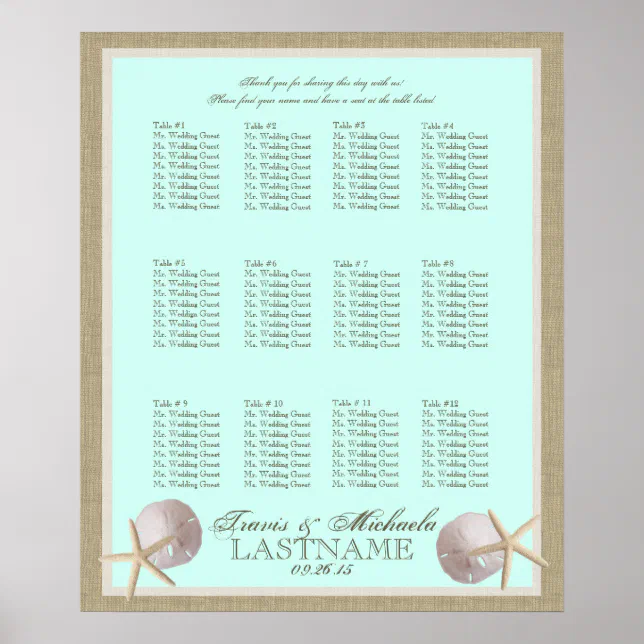 Ocean Theme and Burlap Seating Chart | Zazzle