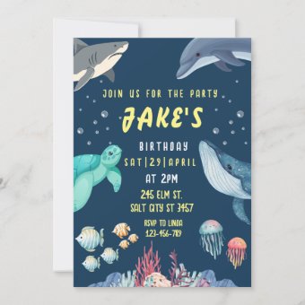 Ocean Theme Birthday Invitation Card | Zazzle