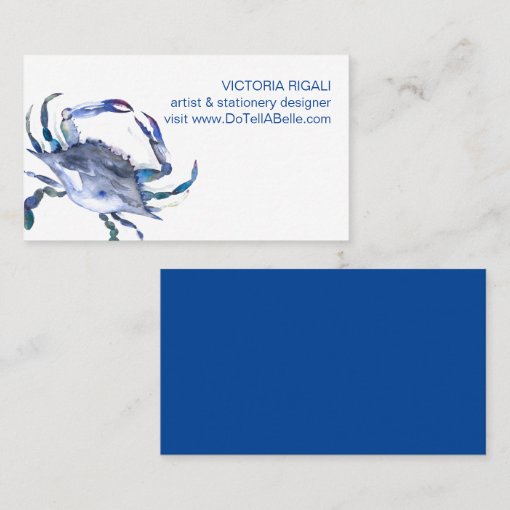 Ocean Theme Blue Crab Beach Watercolor Coastal Business Card | Zazzle