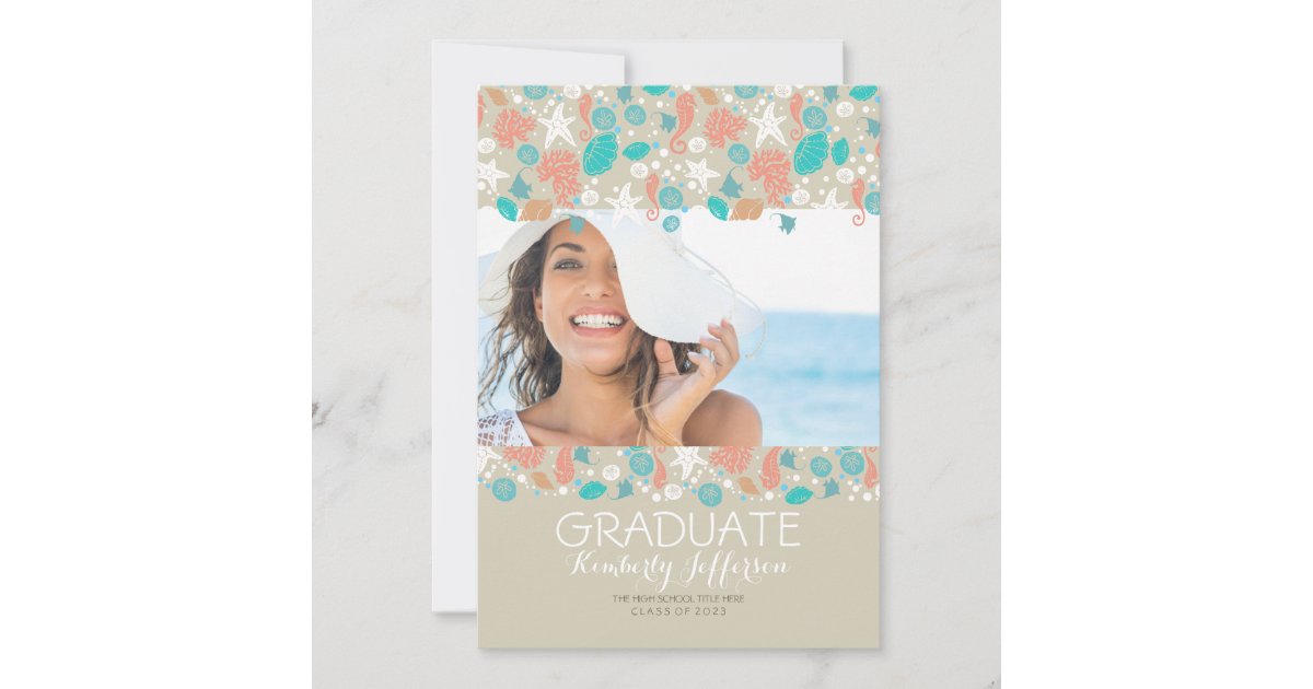 Ocean Treasures Beach Photo Graduation Party Invitation | Zazzle