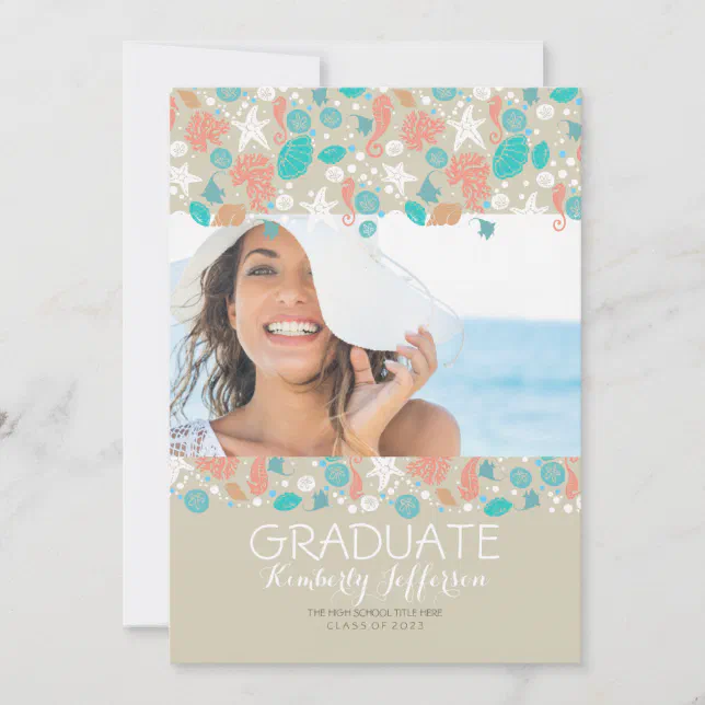 Ocean Treasures Beach Photo Graduation Party Invitation | Zazzle
