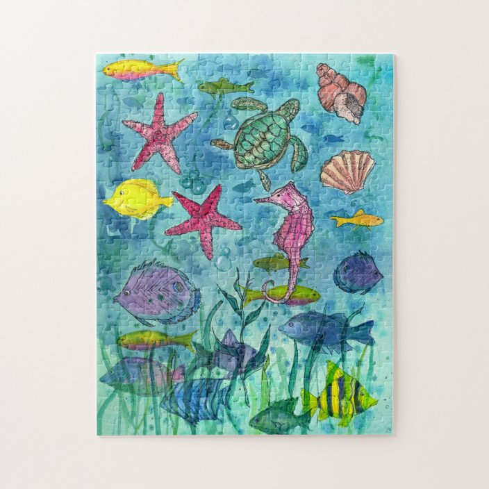 Ocean Tropical Fish Sea Shells Starfish Seahorse Jigsaw Puzzle | Zazzle.com