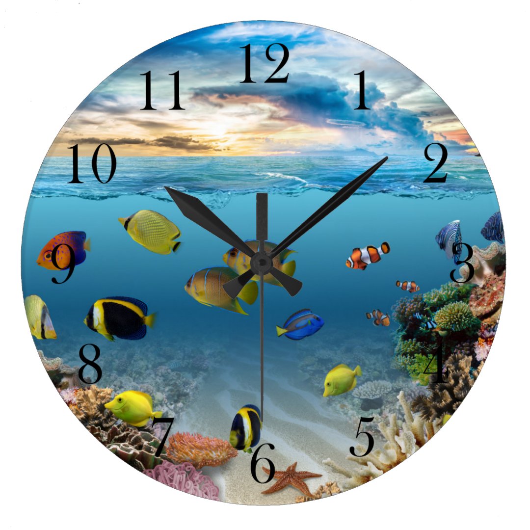 Ocean Underwater Coral Reef Tropical Fish Large Clock | Zazzle