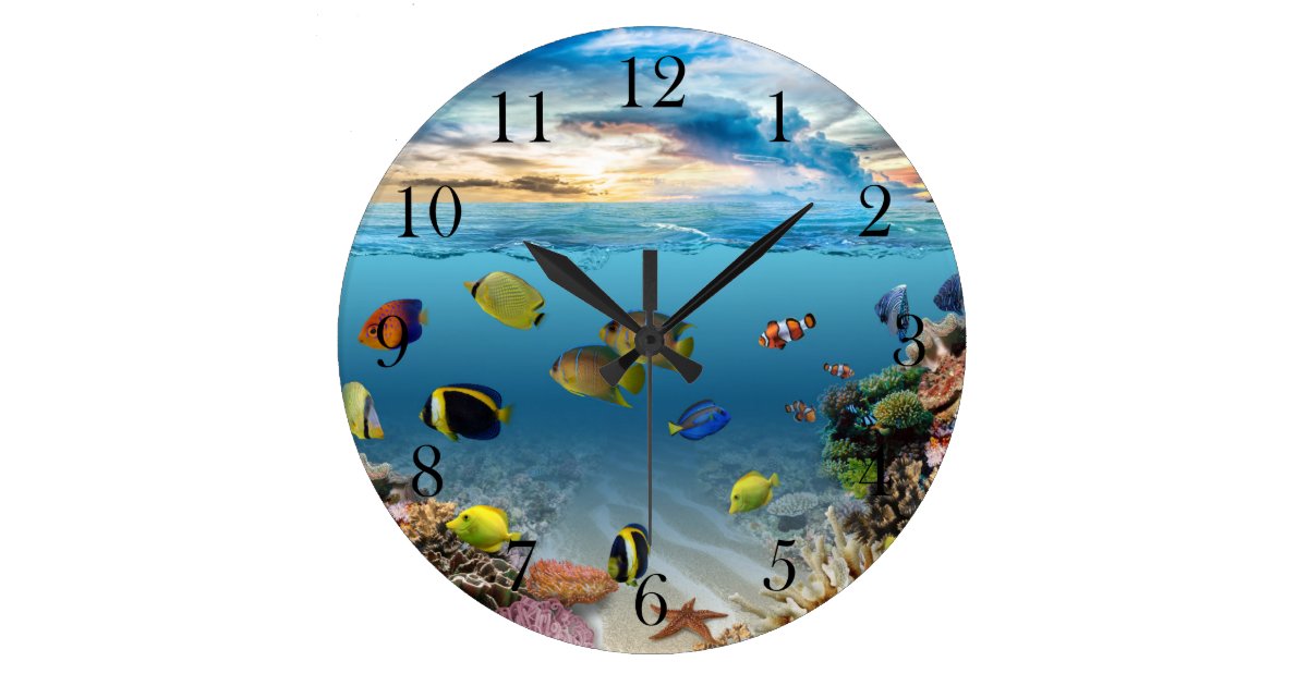 Ocean Underwater Coral Reef Tropical Fish Large Clock | Zazzle